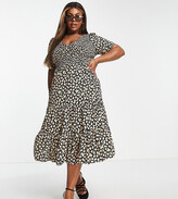 New Look Plus New Look Curve shirred midi dress in yellow floral ...