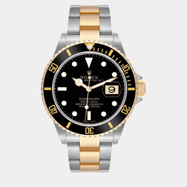 Rolex Submariner Steel Yellow Gold Black Dial Men's Watch 16613 - ShopStyle