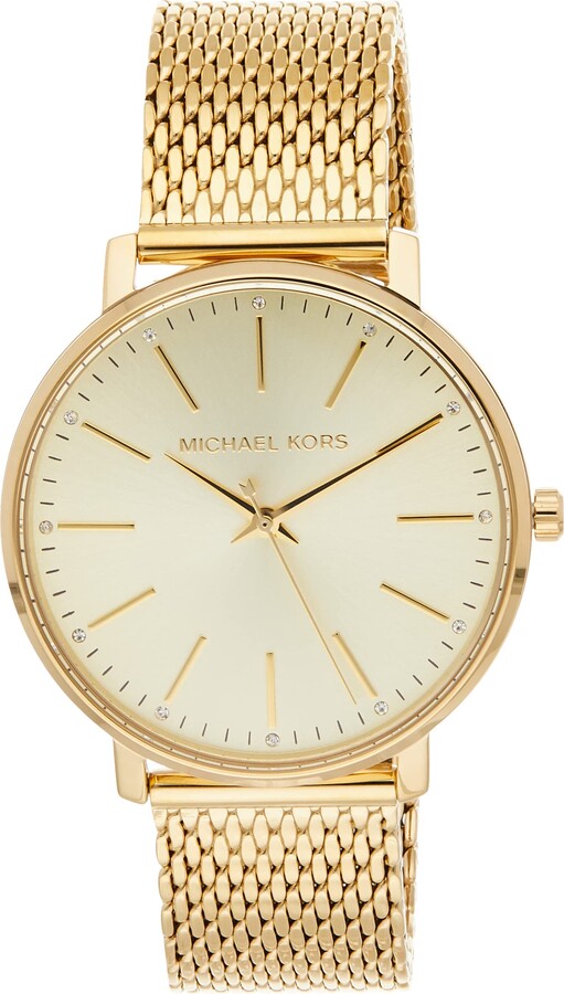 Michael Kors Women's Pyper Three-Hand Gold-Tone Stainless Steel Watch ...
