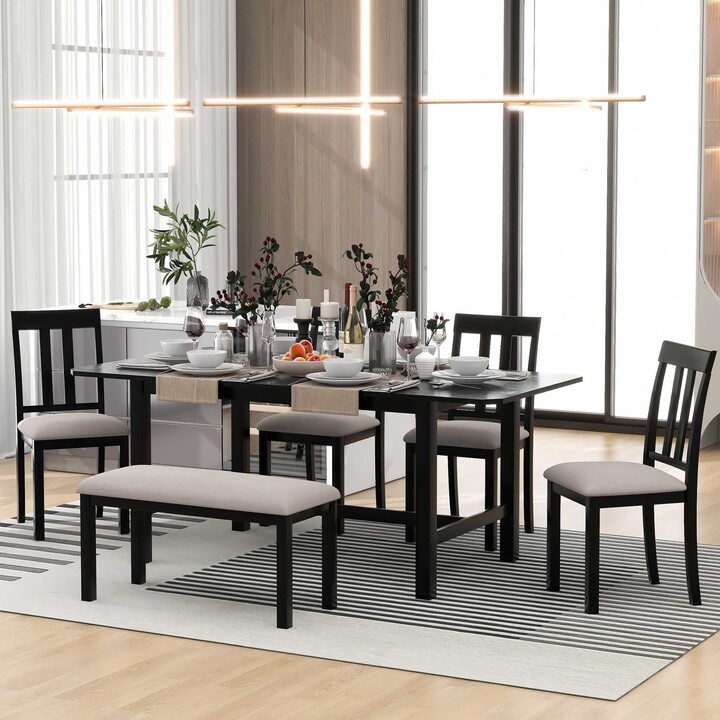 EDWINRAY 6Pcs Dining Set, Extendable Dining Table with 4 Upholstered ...