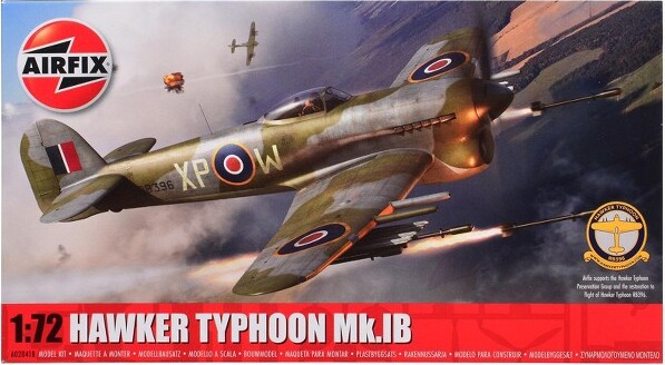 Hawker Typhoon Mk.IB Aircraft with 2 Scheme Options (Level 1) 1/72 Plastic Model Kit by Airfix ...