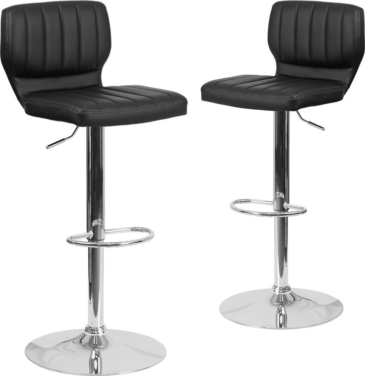 Merrick Lane Set of Two Swivel Bar Stools in Black Vinyl with Vertical ...