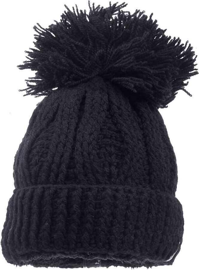 Nirvanna Designs Pom Rib Fold Hat In Black - ShopStyle
