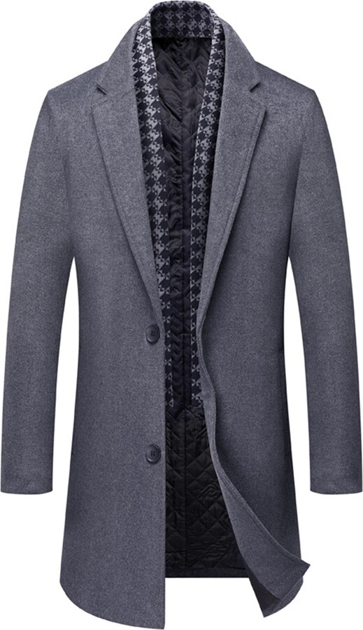 SAOJEYI-DG Men's Single-Breasted Scarf Collar Trench Coat Casual Mid ...