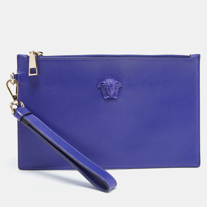 Versace Indigo Leather La Medusa Wristlet Pouch - ShopStyle Clutches