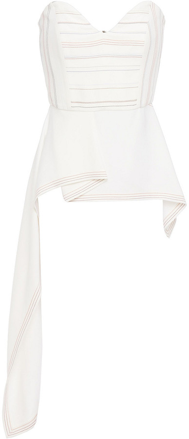 Roland Mouret Allyson Asymmetric Strapless Embroidered Cady Peplum Top ...