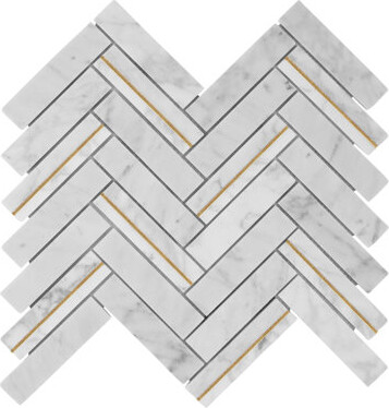 Modket Gold Inlay White Carrara Herringbone Mosaic Tile Backsplash ...