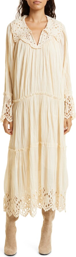 Sea Elise Crinkle Eyelet Long Sleeve Maxi Dress - ShopStyle