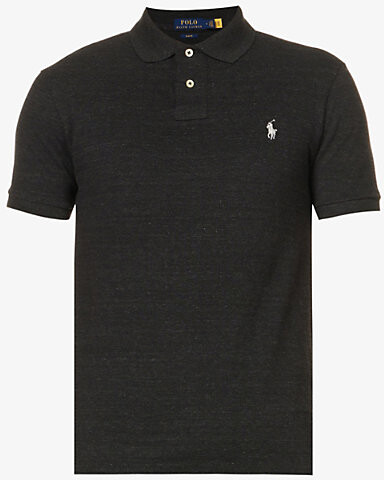 Polo Ralph Lauren Mens Black Marl Heather Logo-embroidered Slim-fit Cotton Polo Shirt Xxl ...
