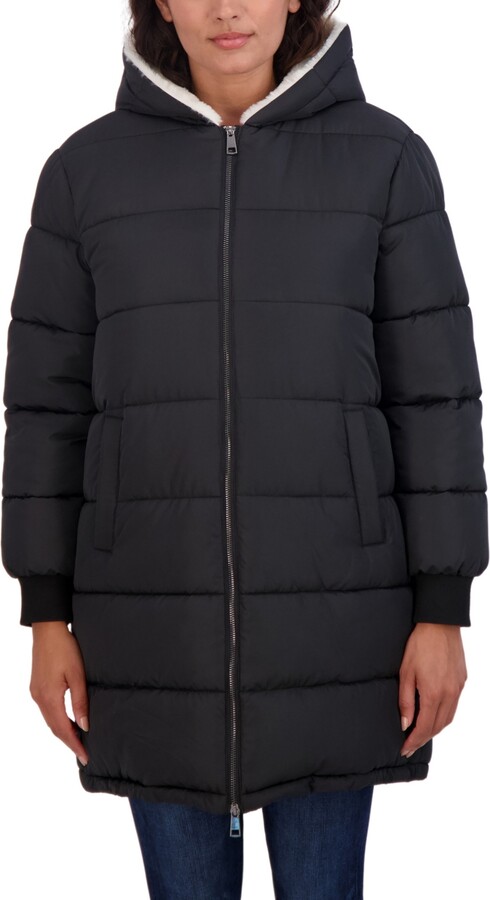 Sebby Collection Women's Long Faux Fur Lined Puffer Jacket with Hood ...