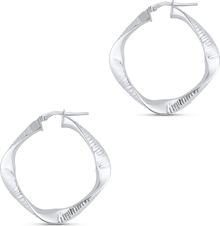 THE HOOP STATION - Chiselled Squares - Silver - ShopStyle Earrings