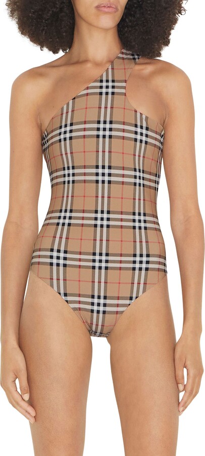 Burberry Candace Check One-Shoulder One-Piece Swimsuit - ShopStyle