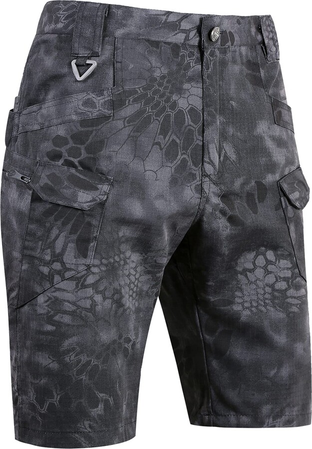 AUBIG Mens Casual Work Cargo Combat Shorts Black Python Pattern Outdoor ...