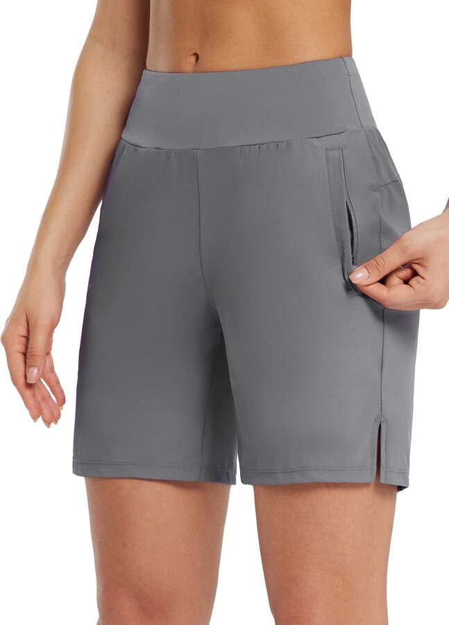 baleaf Women's Long Running Gym Shorts Lightweight with Back Zipper ...
