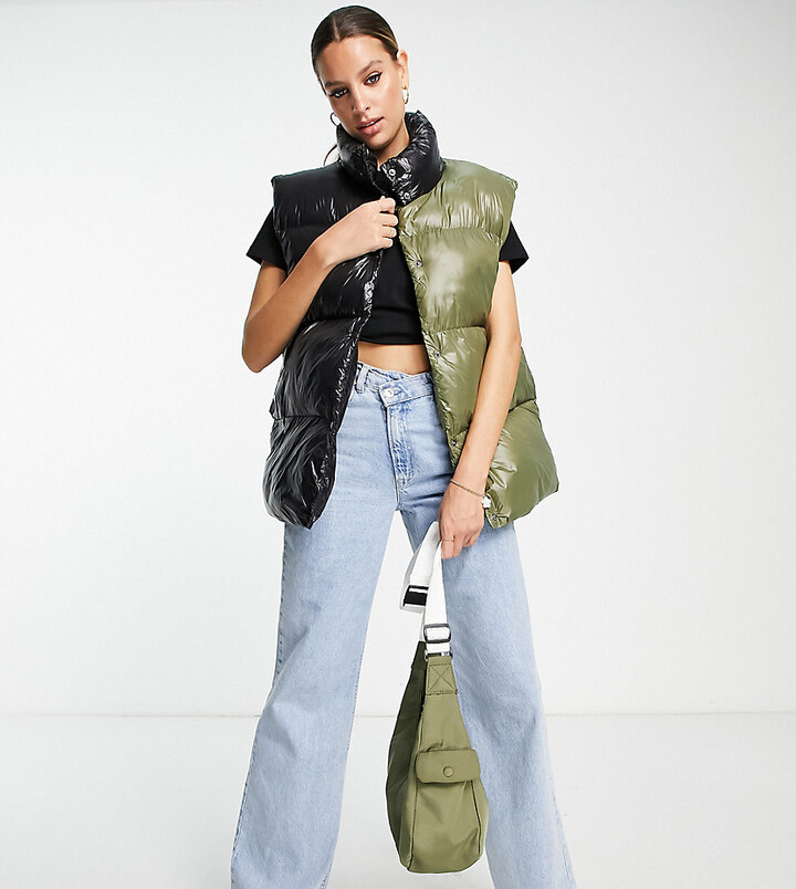 ASOS Tall ASOS DESIGN Tall hi-shine spliced vest in black and khaki ...