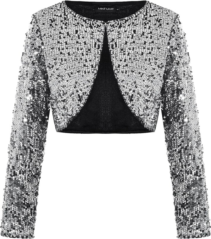 LADI TREND Women Sequin Shrug Bolero Cardigan Long Sleeve Cropped Top ...