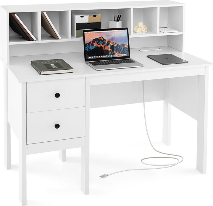 Slickblue 48 Inch Computer Desk with Drawers Power Outlets and 5-Cubby ...