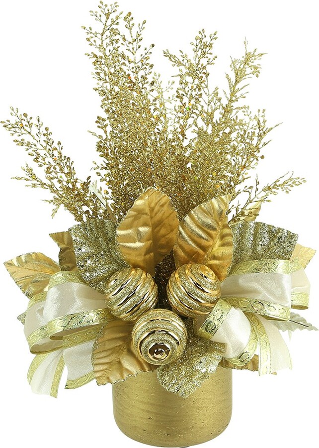 Creative Displays Gold Holiday Arrangement With Glitter Leaves ...