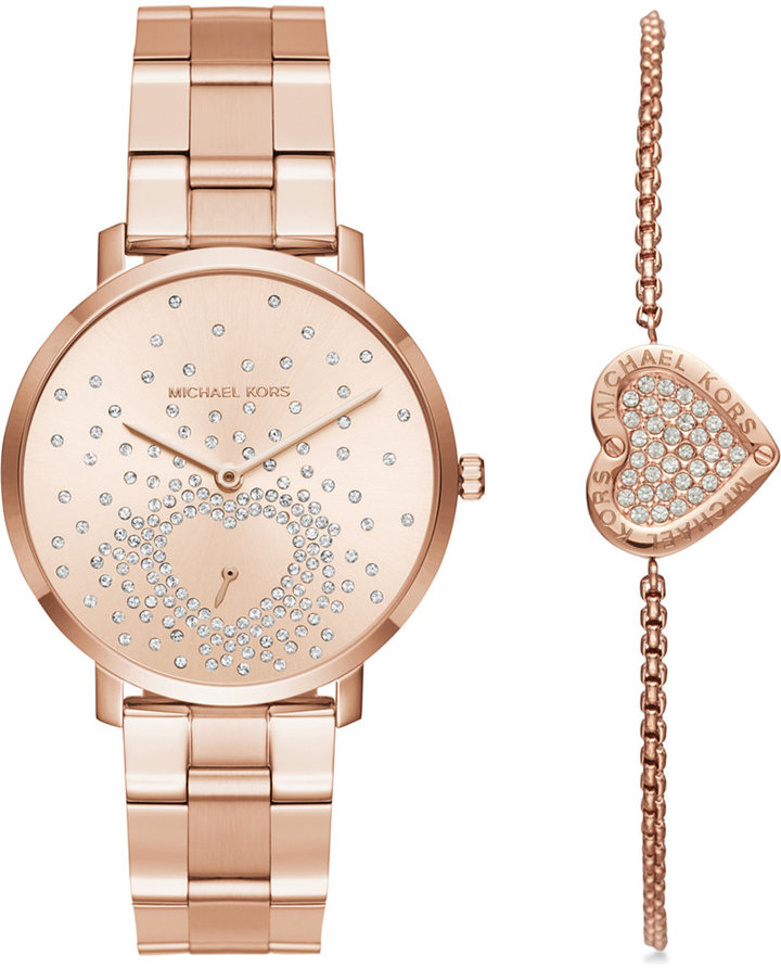 Michael Kors Women's Jaryn Rose Gold-Tone Stainless Steel Bracelet ...
