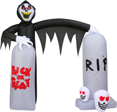 Haunted Hill Farm Yard 8-Ft. Pre-Lit Inflatable Grim Reaper Tombstone ...