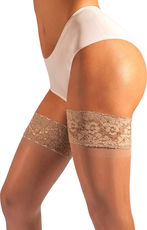 sofsy Nude Lace Thigh High Stockings for Women Plus Size [Made in Italy] 15 Denier Sheer Skin ...