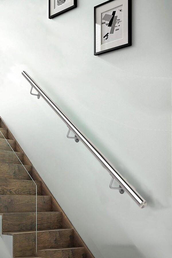 Living and Home 250cm Brushed Stainless Steel Stair Pipe Handrail with ...