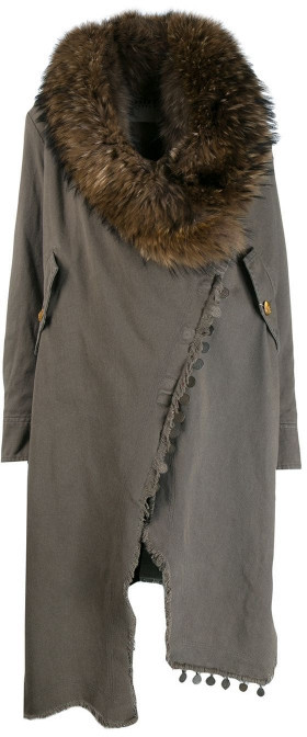 Bazar De Luxe Fox Fur And Cotton Fur Collar Wrap-around Coat - ShopStyle