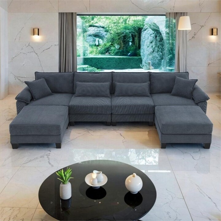IGEMAN 6-Seat Corduroy Modular Sectional Sofa, U Shaped Couch with ...