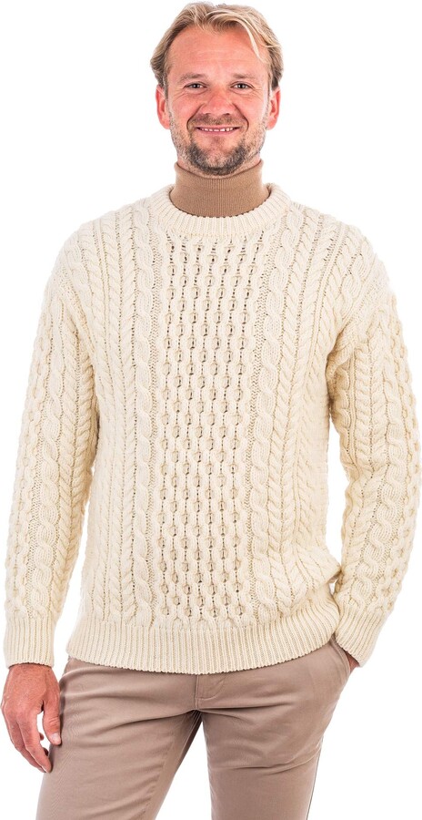 SAOL 100% Merino Wool Blasket Crew Neck Collar Aran Sweater Pullover ...