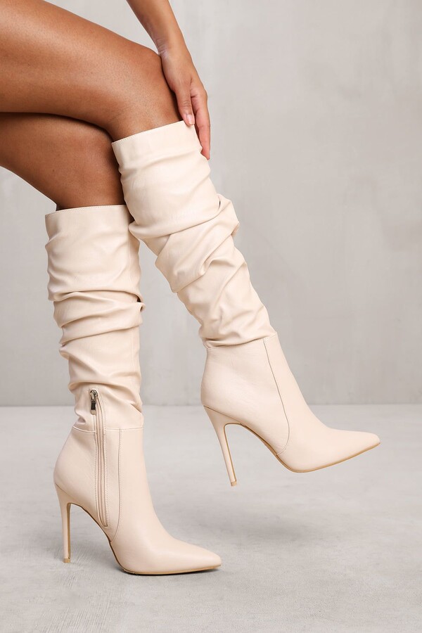 Where's That From 'Amelia' Below Knee High Heel Slouch Boot - White ...