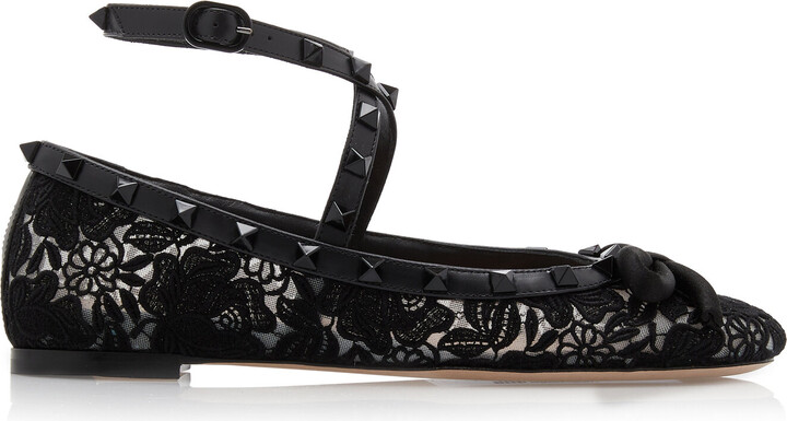 Valentino Garavani Rockstud Macrame Ballet Flats - ShopStyle