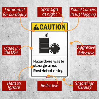 SmartSign Caution - Hazardous Waste Storage Area, Restricted Entry 3M ...