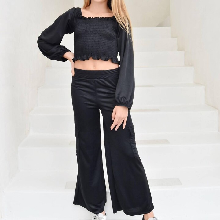 Sparkle by Stoopher Girls Tween Style Wide Leg Cargo Pants In Black ...