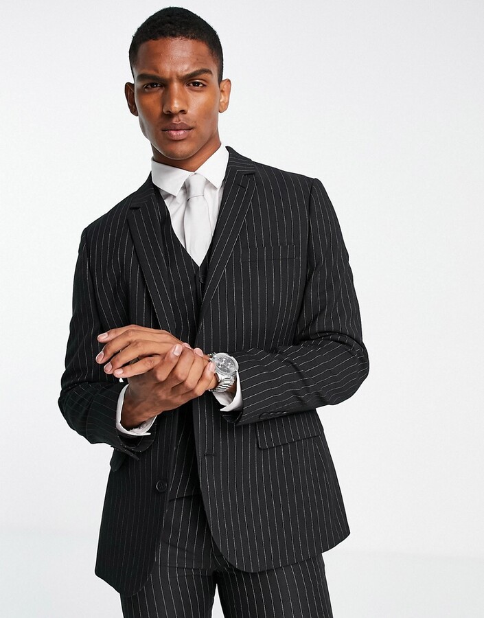 ASOS DESIGN skinny suit jacket in black pinstripe - ShopStyle