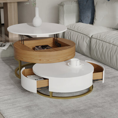 Latitude Run Modern Round Lift-Top Nesting Wood Coffee Table With ...