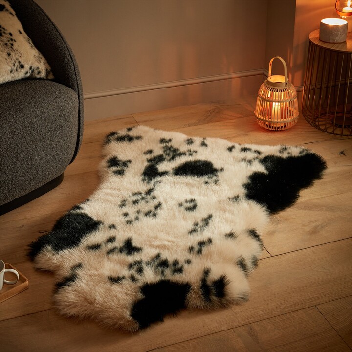 Dunelm Cow Hide Print Faux Fur Rug White - ShopStyle