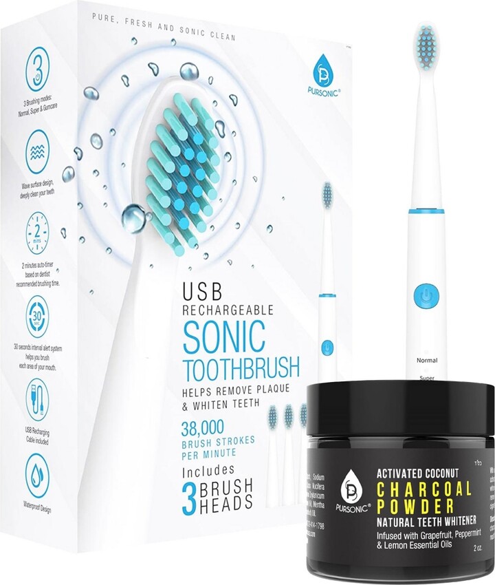 Pursonic Usb Rechargeable Rotary Toothbrush + Freebie Activated Coconut Charcoal Powder Natural ...