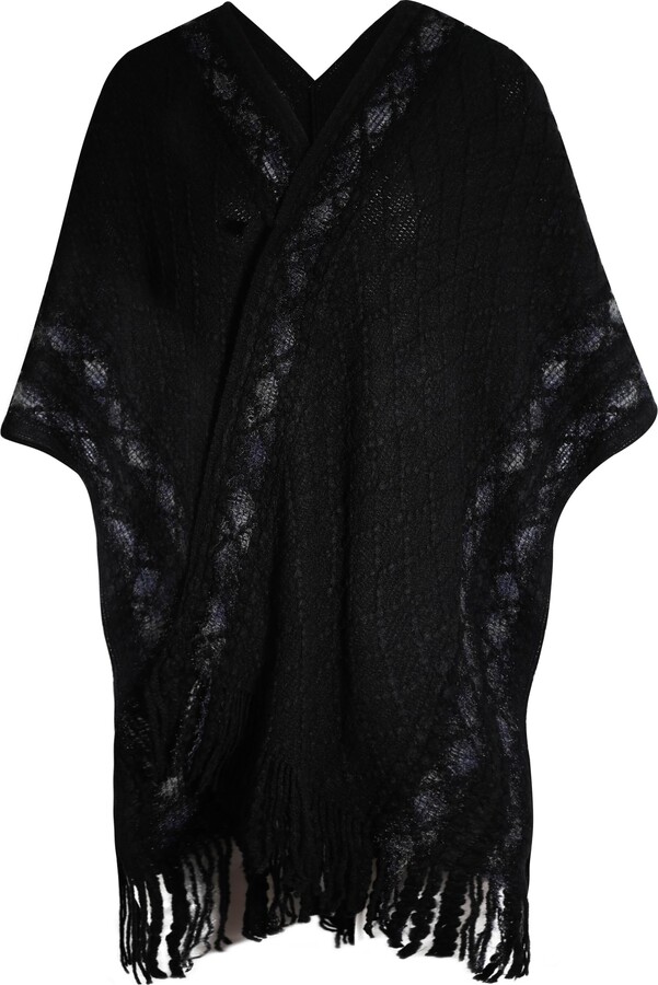 ZLYC Women's Lightweight Shawl Golden Trim Textured Knit Blanket Wrap ...