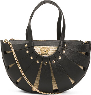 Leather Large Raffia Half Moon Fan Crossbody for Women - ShopStyle