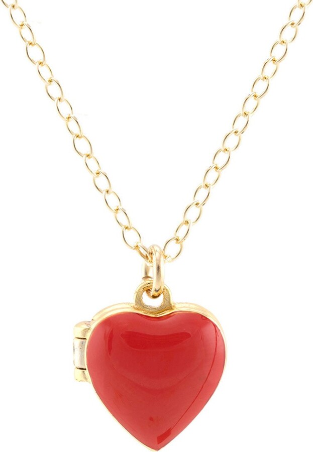 Kris Nations Enamel Heart Locket Gold Filled + Red Coral Enamel ...