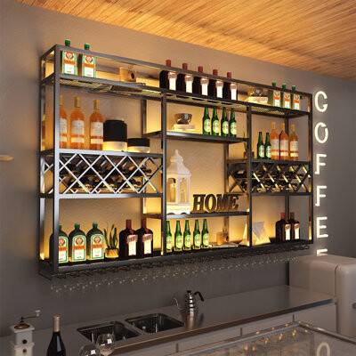 LY Retro Metalworks Black Metal Wall Mounted Wine Rack Wall Mounted ...