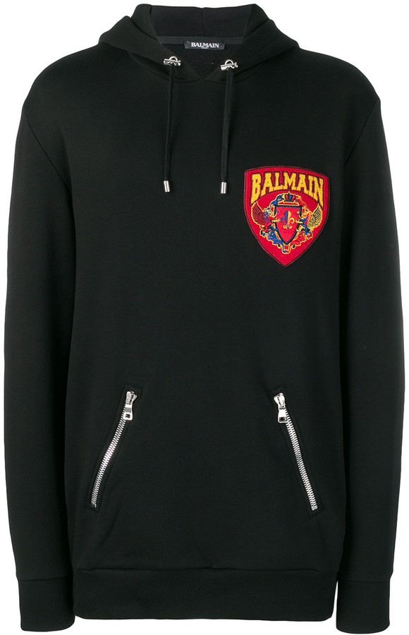 Balmain Logo Patch Hoodie - ShopStyle
