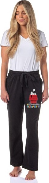 Peanuts Intimo Peanut Women' Snoopy Happine I Sleeping In Sleep Pajama Pant (Small) Black ...
