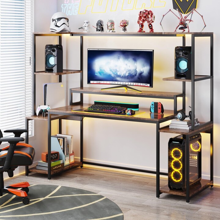 Farfarview 70 -inch length Gaming Table with Hutch and Shelf, Modern ...