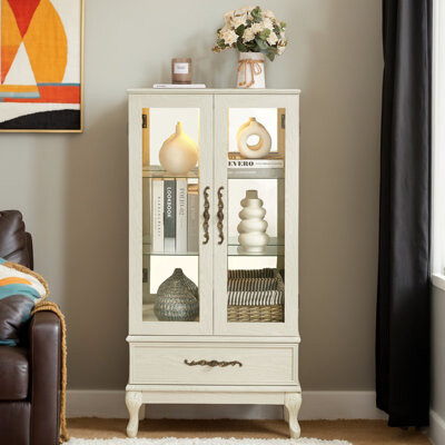 Fleur De Lis Living Mid-Century Curio Display Cabinet, Retro Lighted ...