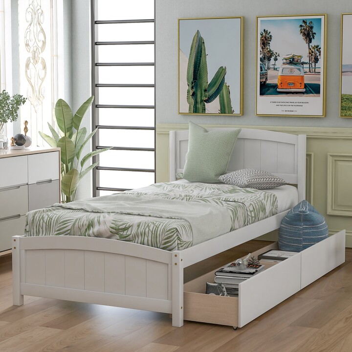 Rasoo Minimalistic Twin Wood Platform Bed with 2 Drawers Under-bed ...