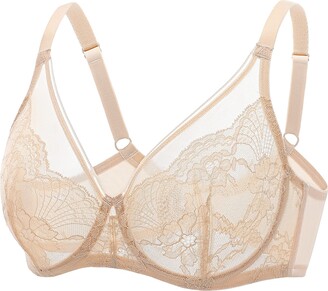 DOBREVA Women's Lace See Through Bralette Minimizer Sexy Sheer Underwire Full Coverage Bossa ...