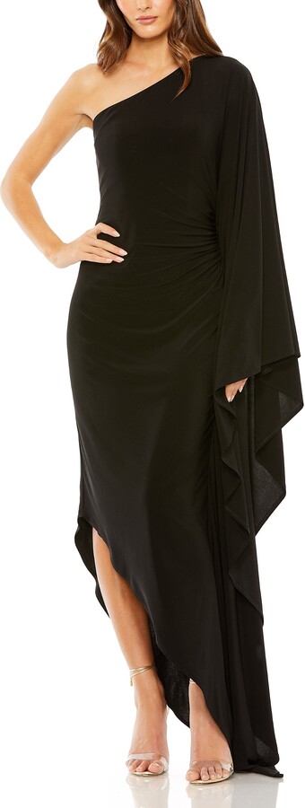 Mac Duggal One Shoulder Cape Sleeve Ruched Detail Jersey Gown ...