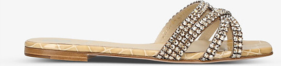 Gina Womens Gold Portland Crystal-embellished Croc-embossed Leather ...