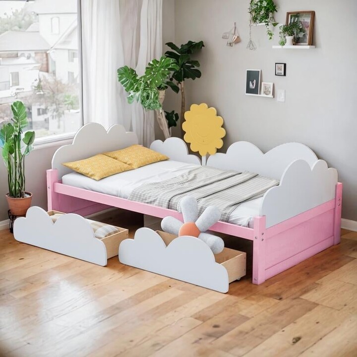 IGEMAN Twin Fairy Bed Platform Bed with 2 Drawers Clouds and Sunflower ...